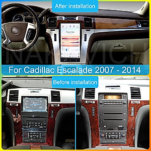 NAKEVICH 13.6 inch Qualcomm Android 11 Car Radio for Cadillac Escalade 2007-2014 Stereo Upgrade Tesla Style Dash IPS Touch Screen Android Auto GPS Navigation Head Unit Audio Multimedia Player
