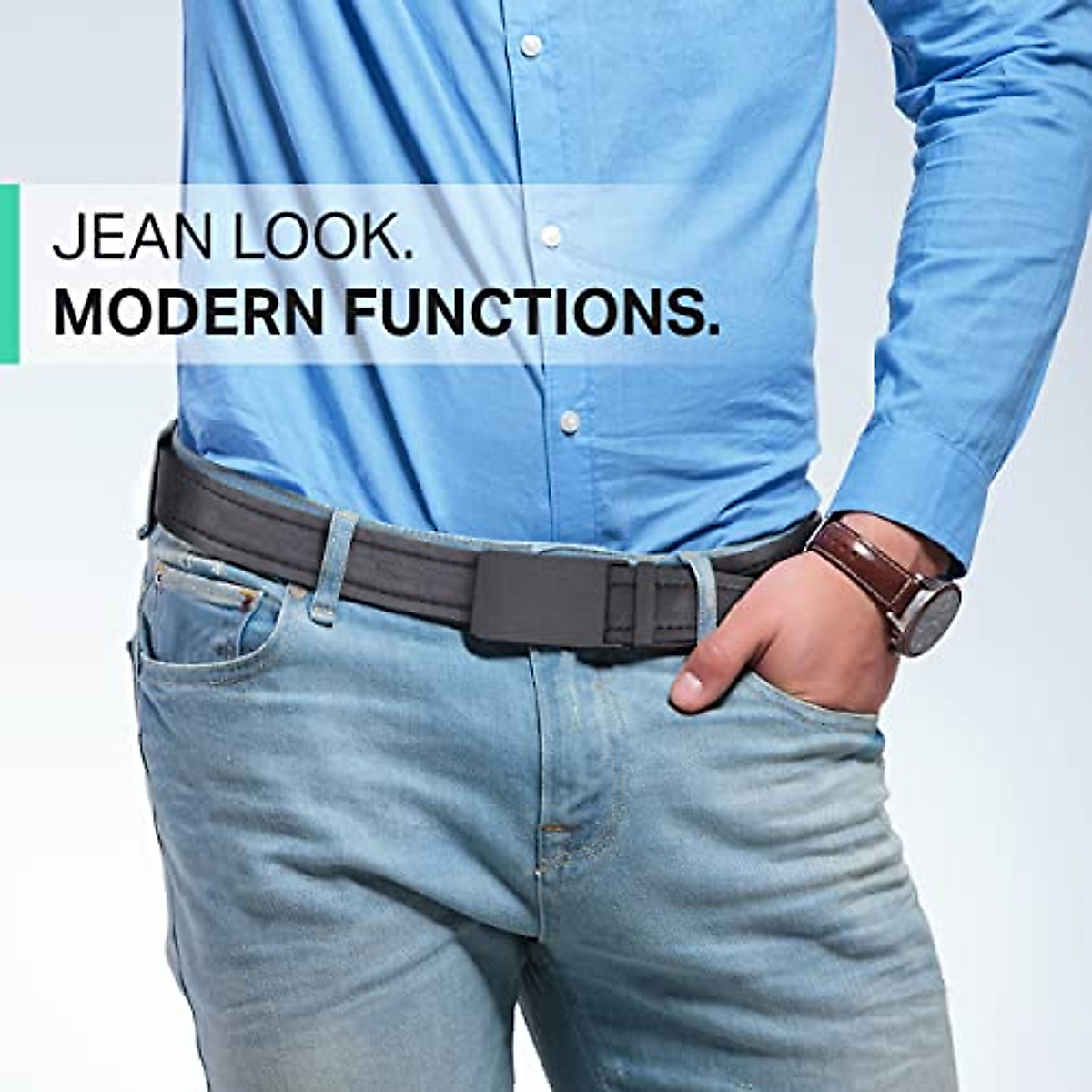 Marino Men's Comfort Click Ratchet Belt Casual Leather Belt for Men - Automatic Linxx Buckle, 1 3/8" Wide - Elegant Gift Box - Sandpaper Linxx - Deep Charcoal - Adjustable from 28" to 44" Waist