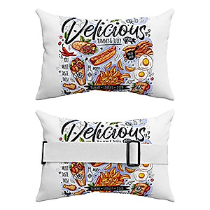 Recliner Head Pillow Ledge Loungers Chair Pillows with Insert Food Doodle Delicious Hot Dog Bacon Lumbar Pillow with Adjustable Strap Outside Patio Decorative Garden Cushion for Bench Couch, 2 PCS