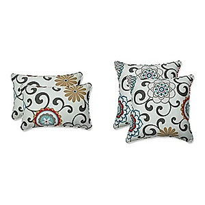 Pillow Perfect Outdoor/Indoor Pom Play Peachtini Lumbar Pillows, 11.5" x 18.5", Blue, 2 Count Outdoor/Indoor Pom Play Peachtini Throw Pillows, 18.5" x 18.5", Blue, 2 Count