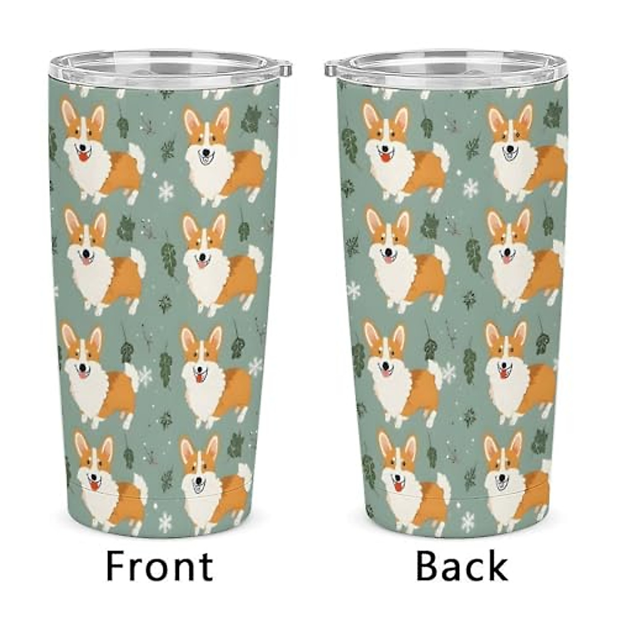 KIOWEIR Corgi Christmas And Grass Stainless Steel Tumbler 20oz With Lid And Straw, Insulated Tumblers Coffee Cup, Travel Mug for Ice Drink & Hot Beverage for Women Men Boys Girls