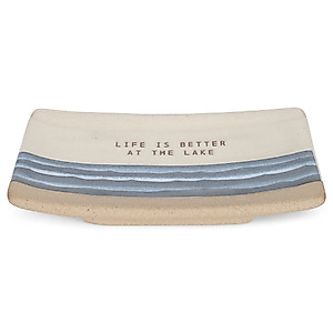 Demdaco Life is Better at the Lake Blue 6 x 3.5 Stoneware Everyday Kitchen Rectangle Spoon Rest