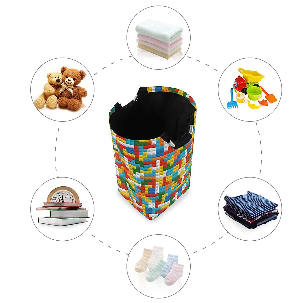 Large Laundry Basket Building Blocks Collapsible Clothes Hamper, Waterproof Nursery Storage Bin with Handle Clothing Baskets for Bedroom Bathroom