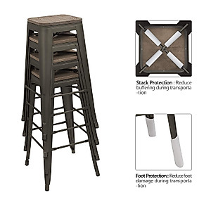 Devoko Metal Bar Stool 30'' Indoor Outdoor Stackable Barstools Modern Industrial Square Wood Top Bar Stools Set of 4 (30 inch, Gun)