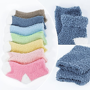 American Trends Toddler Fuzzy Socks Kids Slipper Socks for Girls Boys Baby Cozy Fluffy Warm Winter Socks 3 Pack Blue&& Green 3-6 Years