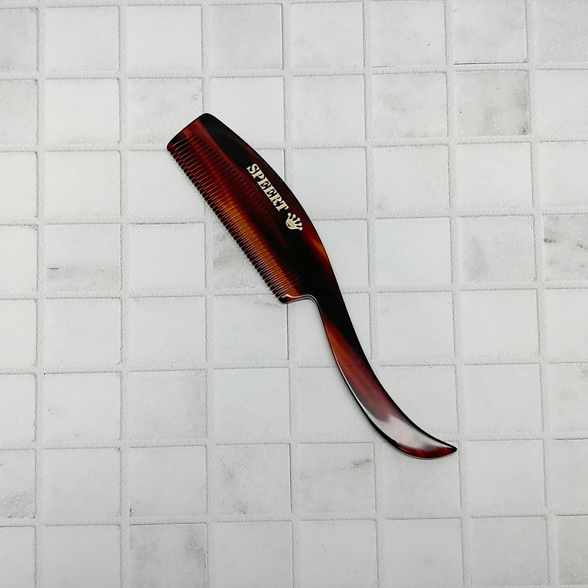 Speert Handmade Wide Tooth Mustache Beard Comb - Swiss Craftsmanship, Tortoise Havana Acetate, Thick Coarse Hair, Pocket Sized, Facial Hair Grooming, Beard Straightener, Growth Care, Styling, Wet Comb