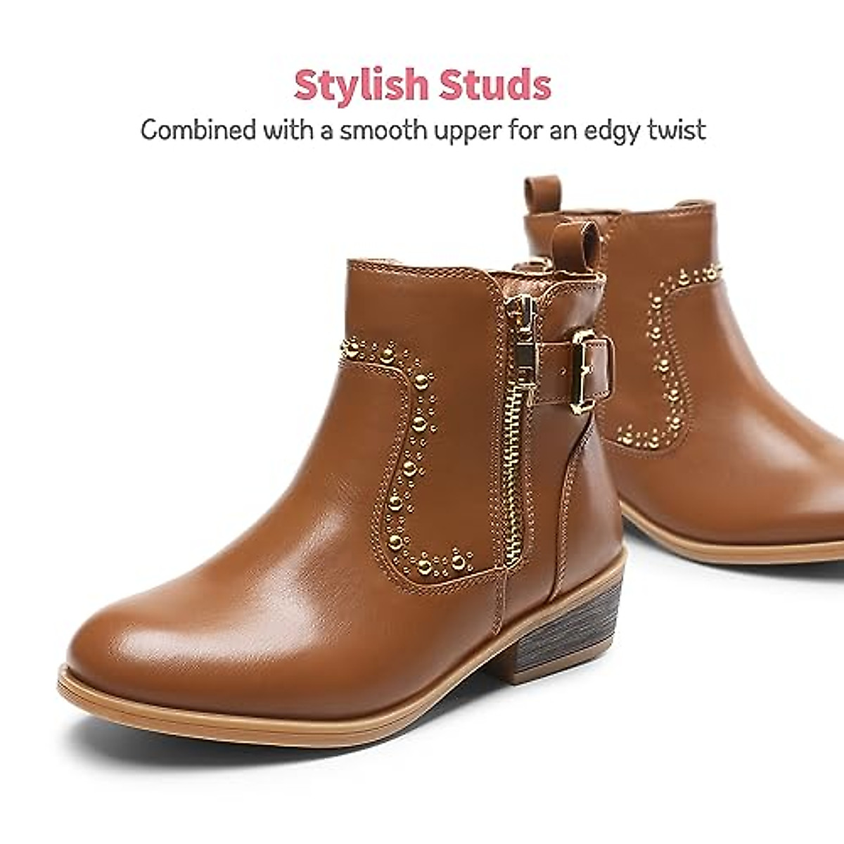 DREAM PAIRS Girls Boots Low Heel Side Zipper Ankle Booties Little Kid/Big Kid,Size 2 Little Kid,Camel,SDBO2303K