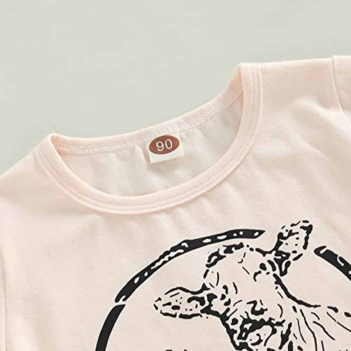 Western Baby Girl Clothes Letters Print Short Sleeve T-Shirt Tops Cow Print Flared Pants Set Bell Bottom Outfit (Beige, 2-3 Years)