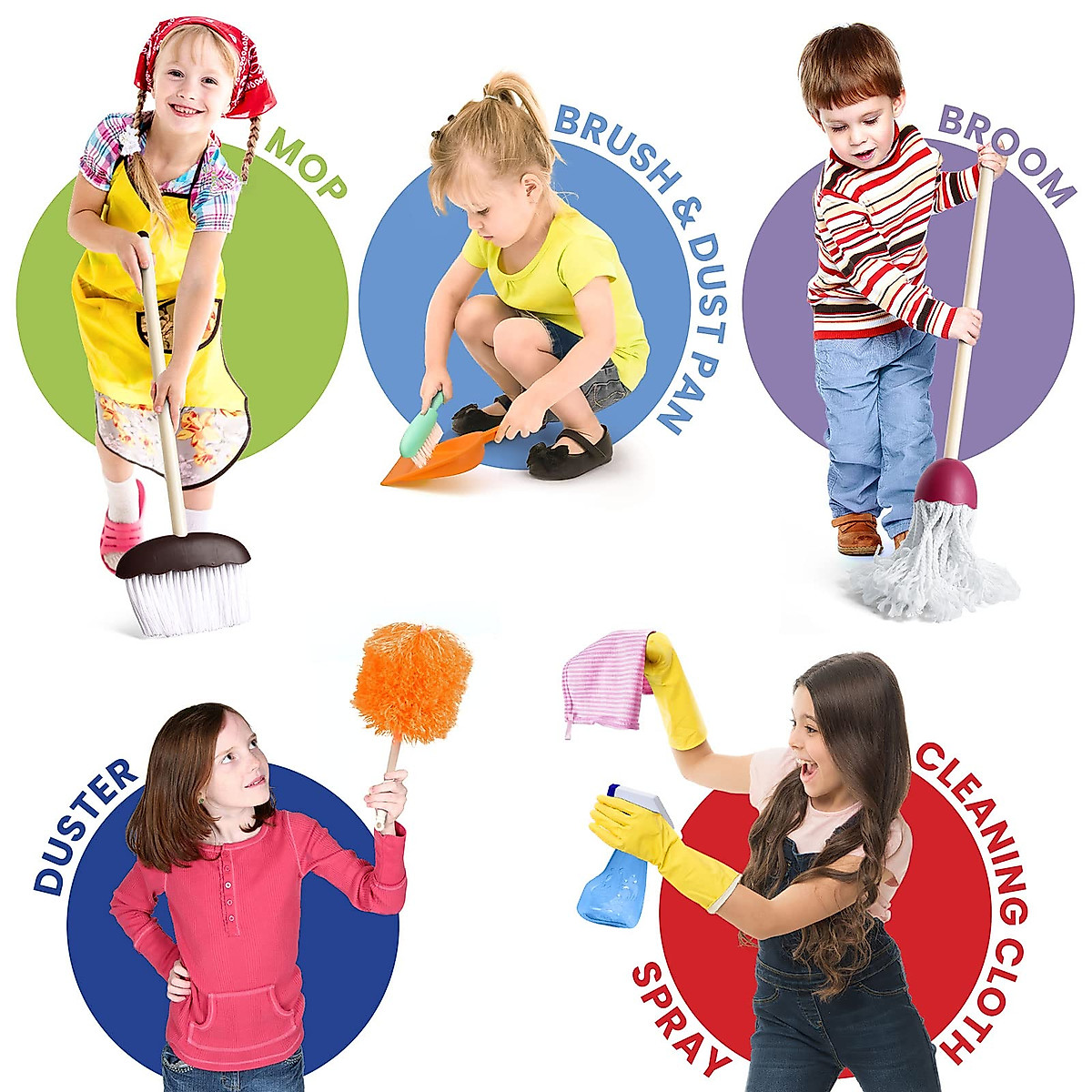 15 PCs Kids Cleaning Set, Play Cleaning Toy Set Includes Broom, Mop, Brush for Toddlers, Child Size Pretend Play House Cleaning Set, Housekeeping Supplies, Learning Toys, Birthday Gifts