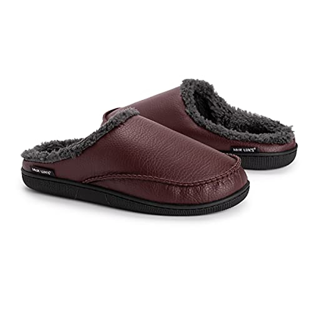 MUK LUKS Men's Faux Leather Clog Slipper, Brown, 8-9