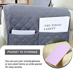 Ganeen 3 Pcs Sofa Armrest Cover 1 Seater Sofa Headrest Slipcovers Nonslip Armchair Cover 27 x 17 Inch Water Proof Furniture Protector with Pocket for Recliner Leather Sofa Couch(Gray)