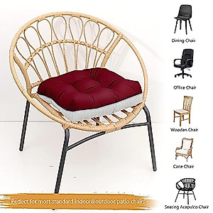 EAIMi Outdoor Chair Cushions - Waterproof Tufted Seat Cushions for Patio Furniture Set of 2 - U Shaped Memory Foam Overstuffed Patio Cushions for Wicker Chair with Round Corner 19"x19"x5", Burgundy