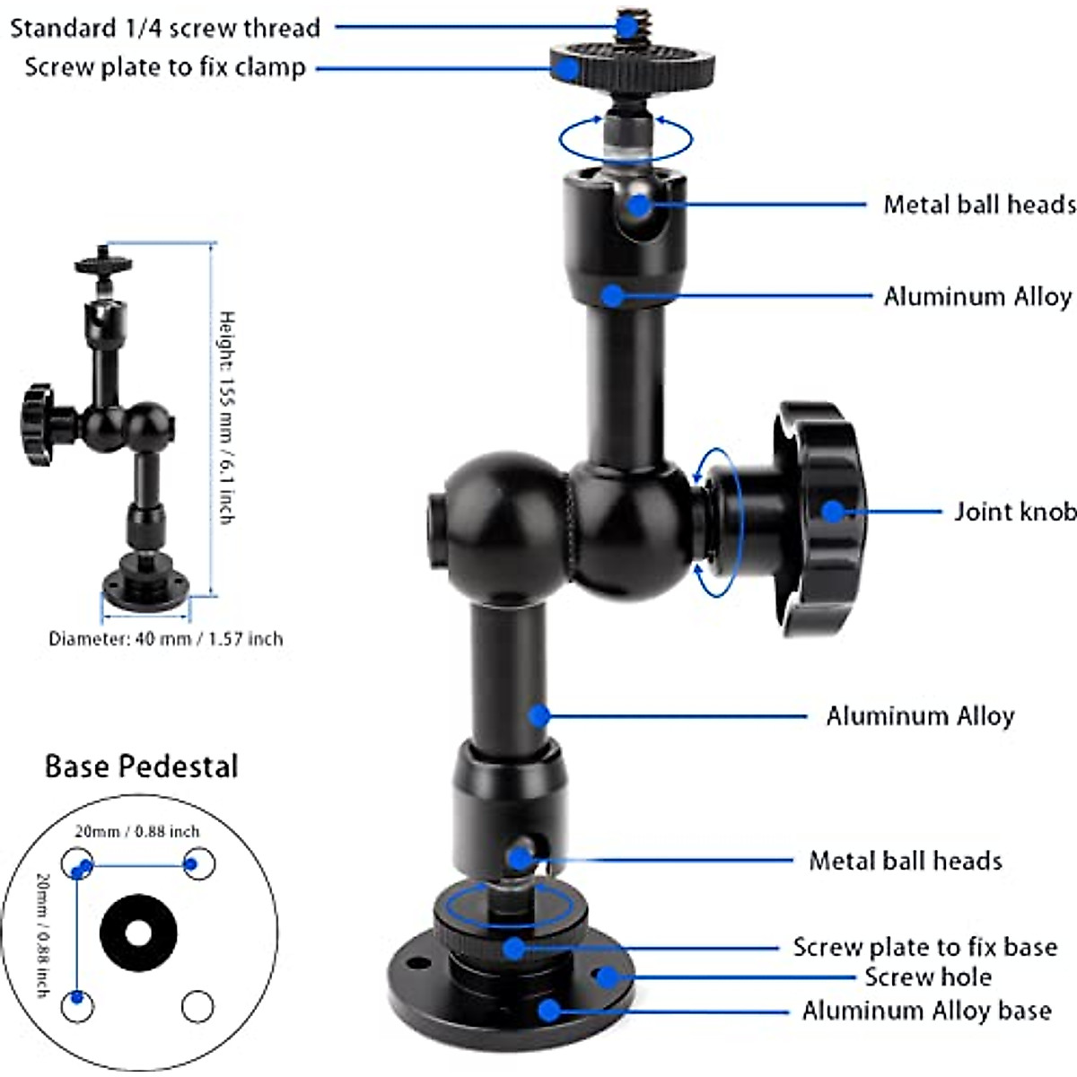 Mippko Drill Base Truck Phone Stand for 3.5 ~7.5 inches iPhone / Samsung / HTC / LG / Nexus / Huawei / Smart Phones, Fit for Truck, Car,Van, Vehicles, 360°Adjustable Aluminum Alloy Mount