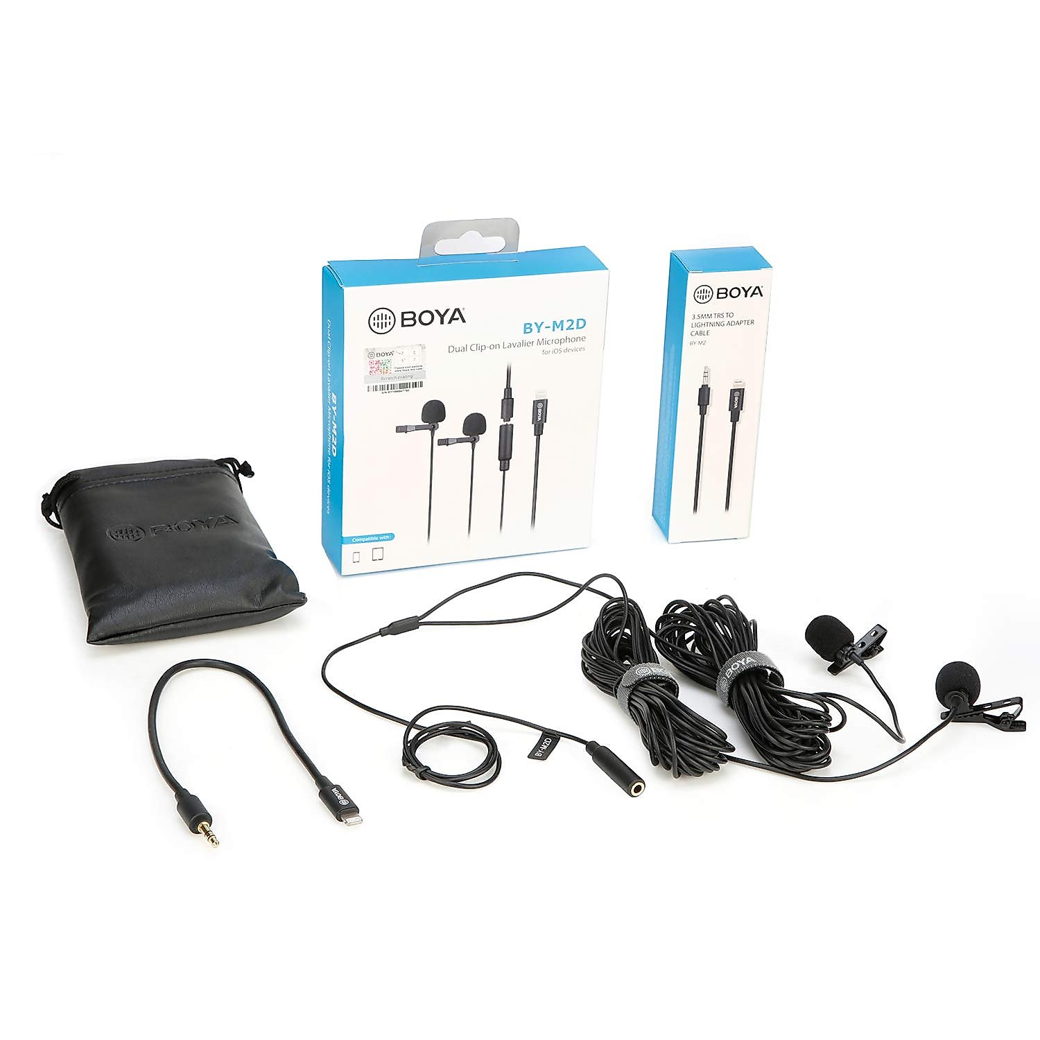 BOYA Dual Lavalier Lightning Microphone for iOS iPhone 11 Vlog, 20 ft/6m BY-M2D Dual-Head Lapel Universal Mic with Lightning Plug Adapter for iPhone 11 10 X 8 7 MAC YouTube Video Facebook Live