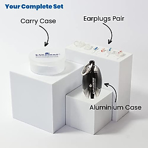 EARasers Noise Cancelling Earplugs - Reusable Soft Silicone Noise Reduction Musicians Comfort US Medium Earplugs For Concert, Dentist With Waterproof Black Keychain Carrying Case – 19dB Peak Reduction