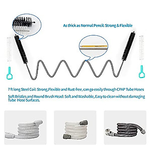 Jakia CPAP Tube Hose Cleaning Brush Kit 7 ft Strong Flexible Spring Body with Double Brush Heads Each 8.7" and 6.7“ Diameters Plus Two 7" Handy Brushes, 2 Bandage Ties and 2 Hose Bushing