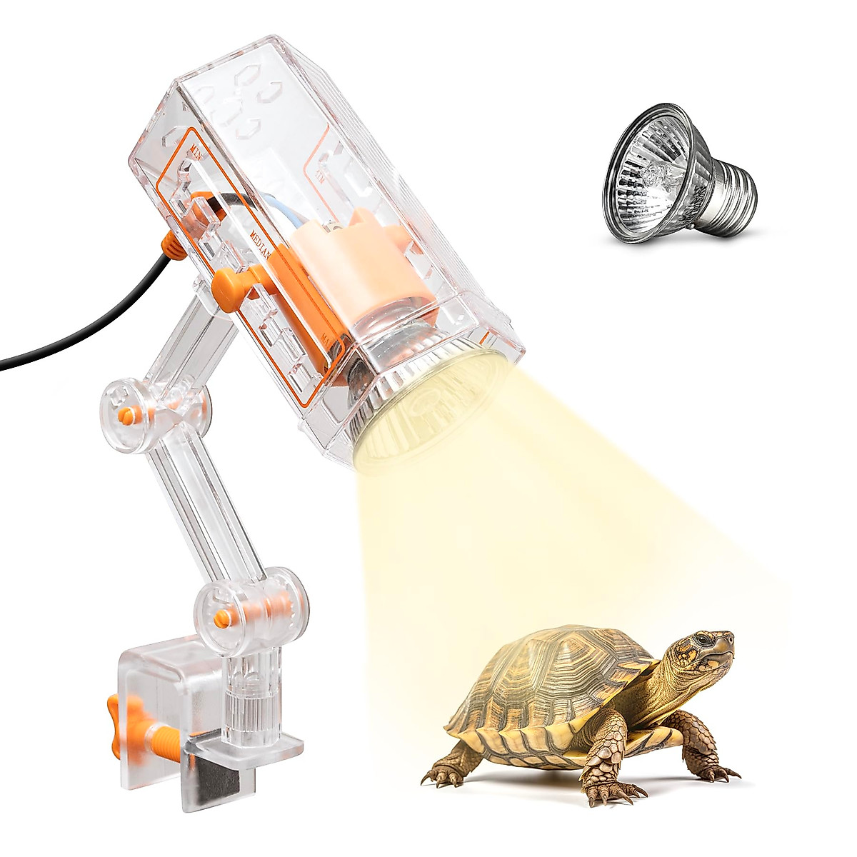 Clioran Reptile Heat UV Lamp, UVA UVB Turtle Basking Spot Light with Screw Clip, Adjustable 360° Rotatable Arms, Dimmable Habitat Heating Gecko Lamp, 25w Bulb for Bearded Dragon Tortoise Lizard Snake