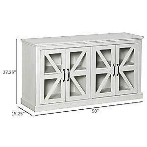 HOMCOM Sideboard Buffet Cabinet, Glass Door Credenza, Coffee Bar Cabinet with Adjustable Shelf, White
