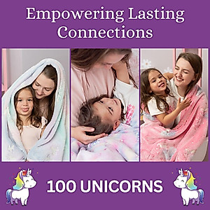 100 UNICORNS Glow in The Dark Unicorn Blanket | Ultra Soft | A Plush, Cozy & Fluffy Throw | Fun Gift for The Birthday Girl | Great Addition to Your Kids or Baby Bedroom Decor and Toys | Pink & Purple