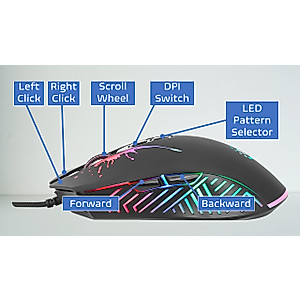 MANHATTAN Wired RGB Gaming Mouse – Long 5 ft Braided USB Cable, 7200 DPI, Ergonomic Gamer Optical Mouse with Light Up LED -for Windows PC and Laptop Computer- Black – 3 Yr Mfg Warranty –190121