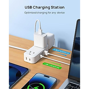 TROND Flat Plug Power Strip, 5Ft Ultra Thin Extension Cord, Travel Power Strip with 4 USB Charger (1USB C), 4 AC Outlets, No Surge Protector for Travel, Cruise Ship, Dorm Room Essentials, White