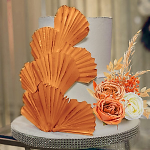 28 Pcs Boho Cake Topper Decorations Vintage Artificial Rose Flowers Leaves for Cake Decorating Kit Dried Faux Flower Decor for Bohemian Wedding Bridal Baby Shower Birthday Party Supplies (Orange)