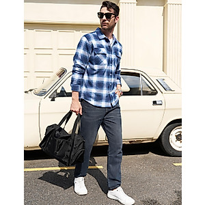 MAGCOMSEN Plaid Shirts for Men Flannel Shirts Long Sleeve Shirts Casual Shirts Work Shirts Athletic Shirts Mens Work Shirt Corduroy Shirts for Men Blue White