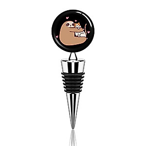 Sloth Loves Cat Wine Bottle Stoppers Reusable Plug Wine Saver Corks for Beverage Holiday Party Kitchen Decorative