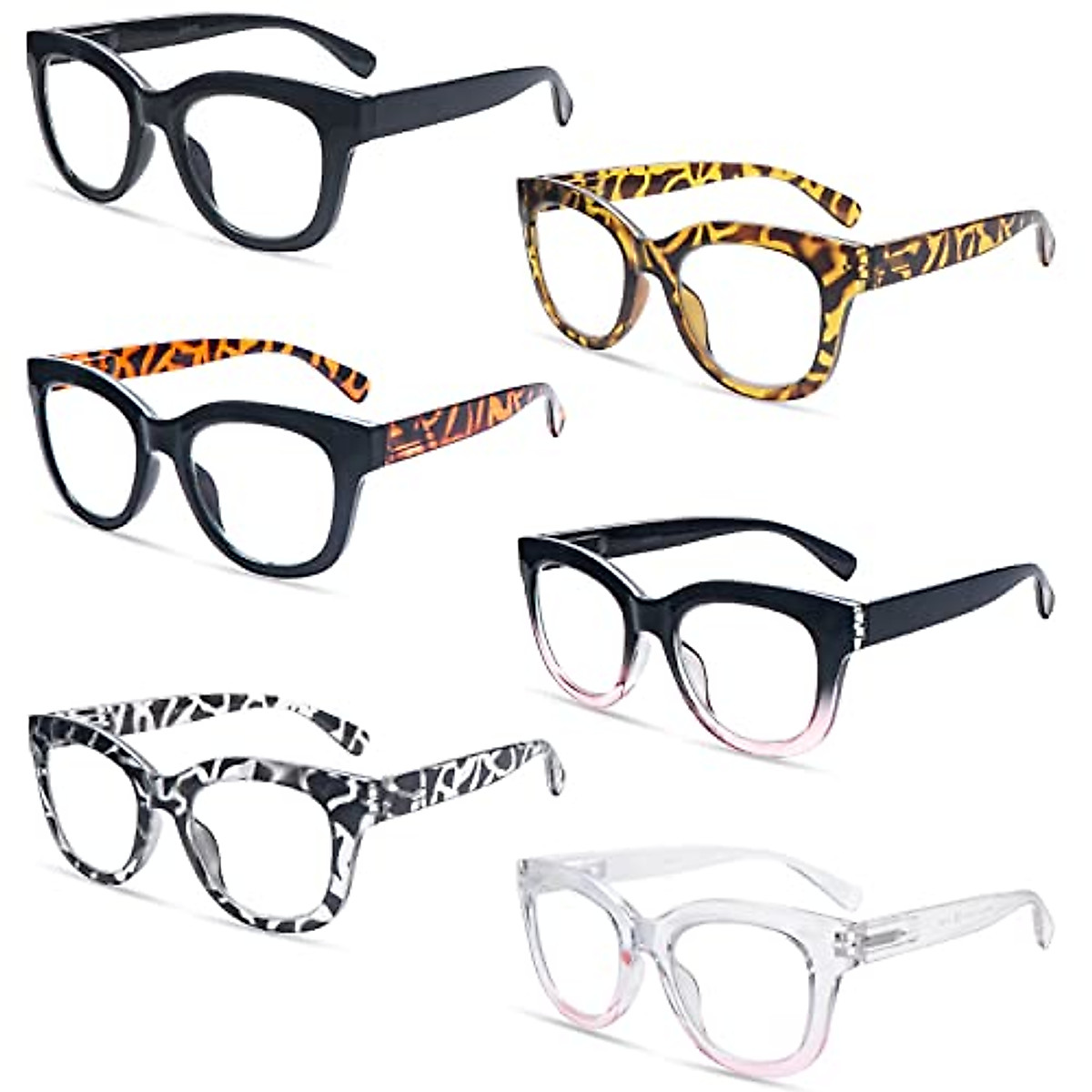 COJWIS 6 pack Reading Glasses for Women Stylish Blue Light Blocking Anti Eyestrain Computer Eyeglasses Spring Hinge (6C, 1.75, multiplier_x)