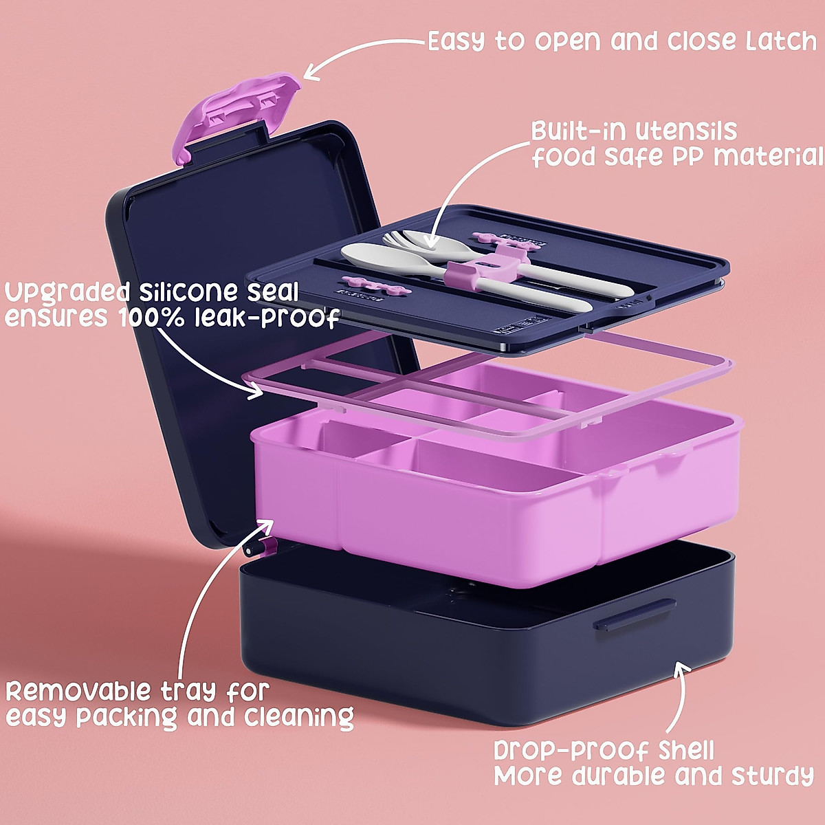 Fimibuke Kids Bento Snack Lunch Box with 4 Compartment, Insulated lunch Bag, Stainless Steel Vacuum Thermos Food Jar, Ice Pack, Utensils Set, Birthday Gift for Age 3-12 Back to School Toddler Girl Boy