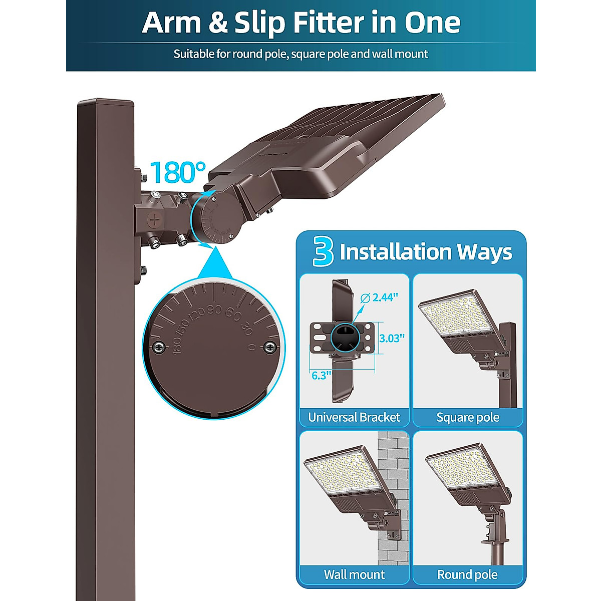 LED Parking Lot Light 150W 120W 90W Tunable, LED Shoebox Light 5700K 5000K 4500K Adjustable Arm&Slip Fitter, DLC Listed Outdoor Pole Light with Photocell, IP65 Commercial Street Area Flood Lighting
