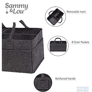 Sammy & Lou Collapsible Charcoal Gray Felt Storage Caddy, Divided Design To Keep Diapers, Wipes And Changing Items Organized, Two Handles, 11.5 in x 6 in x 8 in