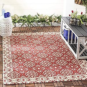 SAFAVIEH Courtyard Collection 2'7" x 5' Red/Cream CY6550 Indoor/ Outdoor Waterproof Easy Cleaning Patio Backyard Mudroom Area Rug