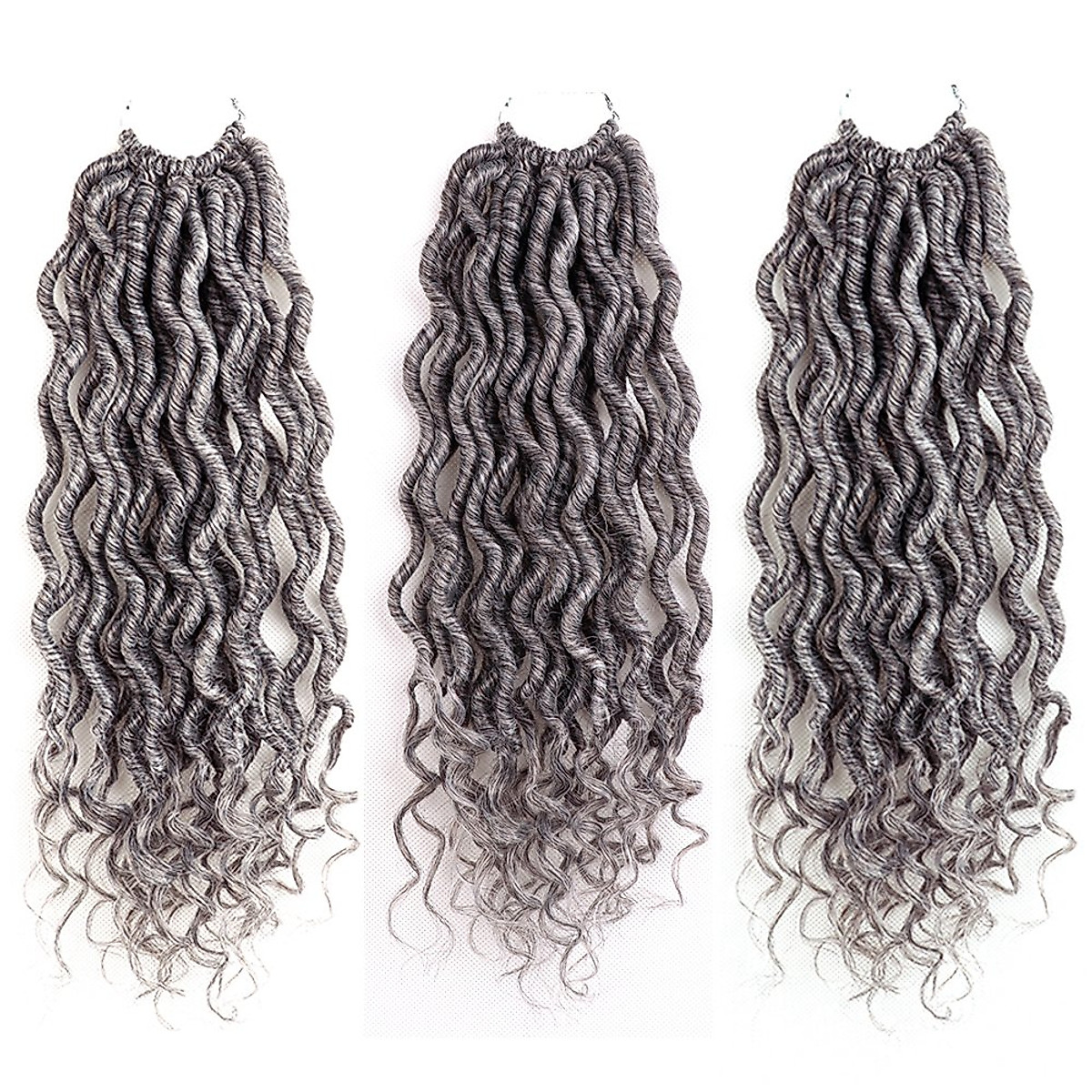 6 Packs Goddess Locs Crochet Hair 14 Inch Gray Wavy Curly Faux Locs Crochet Braids Synthetic Hair Extensions Dreadlocks Crochet Locs Braiding Hair Goddess Brainds Crochet Hair (14" (6 Packs), #51)