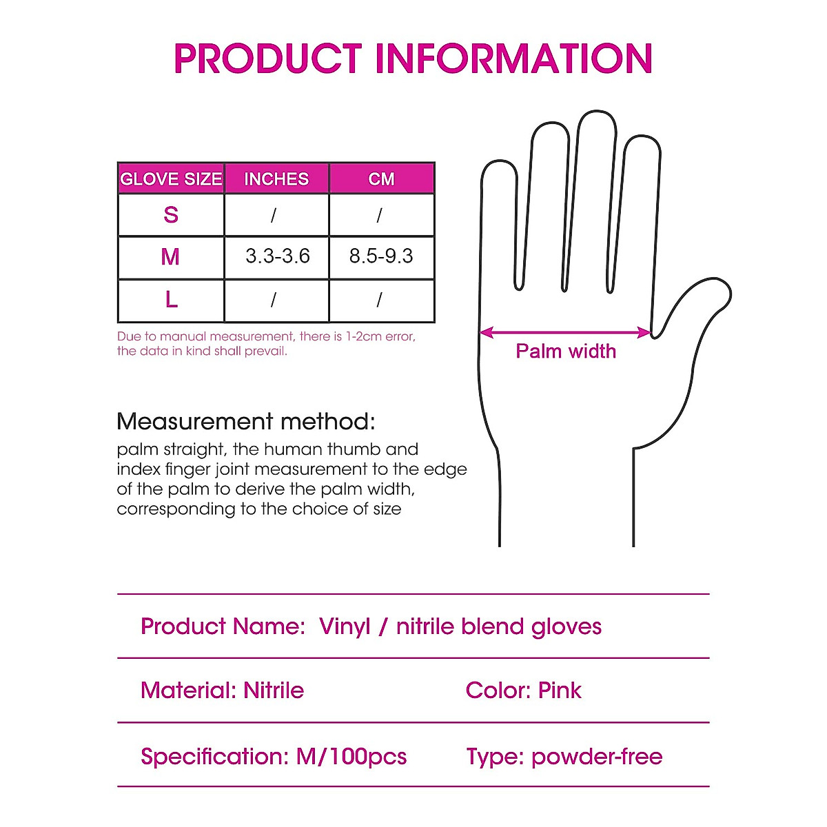 Funfe Disposable Nitrile Gloves,100Pcs Pink Gloves Medium Protection Gloves Nitrile Exam Gloves Latex Free Cleaning Working Gloves for Adult Nail Tech