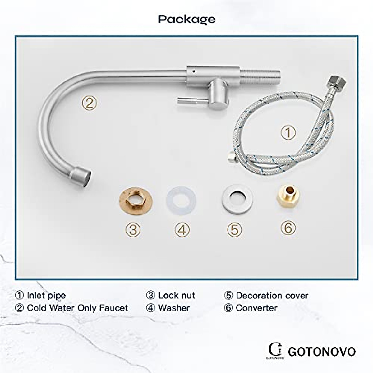 Stainless Steel Cold Water Kitchen Sink Faucet Brushed Nickel Bathroom Single Handle Bar Faucet Faucet Single Temperature Water Only Silver Rotatable