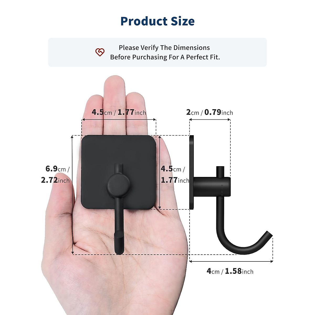 GWAAZXGZ Adhesive Towel Hooks for Bathroom- Black Sticky Hooks for Hanging Towel, Coat, Self Adhesive Hooks for Bathroom, Kitchen, Living Room, 4 Pack