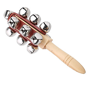Tomotato Wooden Jingle Hand Bells, Sleigh Bell Stick Handheld Jingles Bells 13 Bell Sleigh Sticks PU Leather Stainless Steel Jingle Bells Stick for Parties Dancing Concerts