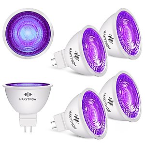MAKYTWOW MR16 LED Light Bulb, Purple, Gu5.3 Bi-pin Base LED Spotlights 12V LED Light for Outdoor Landscape Track Lighting, 4W=50W Halogen Equivalent, 6Pack