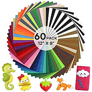 HTVRONT Felt Sheets for Crafts - 60PCS Felt Squares - 8x12" A4 Stiff Felt Sheets, 40 Assorted Colors Felt Papers, 1mm Stiff Felt for Sewing, Patchwork, Decoration, Embroidering, Book, Craft Felt