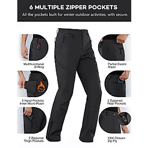 Stlight Mens Snow Ski Water Repellent Softshell Pants for Winter Hiking Fleece Lined Bottom Leg Zipper with 6 Zip Pockets(Black 34W/30L)