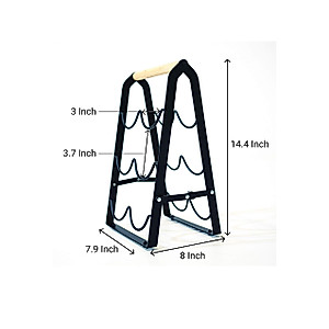 ARTES Countertop Wine Rack - Stackable Wine Holder for 6 Bottles - Metal Wine Racks for Pantry, Cabinet, Home Bar, Wine Cellar in a Three-Tiered Classic Design with Wooden Handle, Black