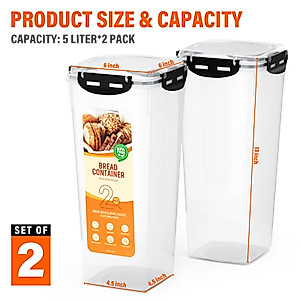 TIME4DEALS Bread Box Pack of 2 Bread Container - Fresh Bread Storage Container Plastic Bread Keeper with Airtight Lid, Sandwich Bread Dispenser Loaf Storage Saver for Kitchen Home, BPA Free, 5 Liter