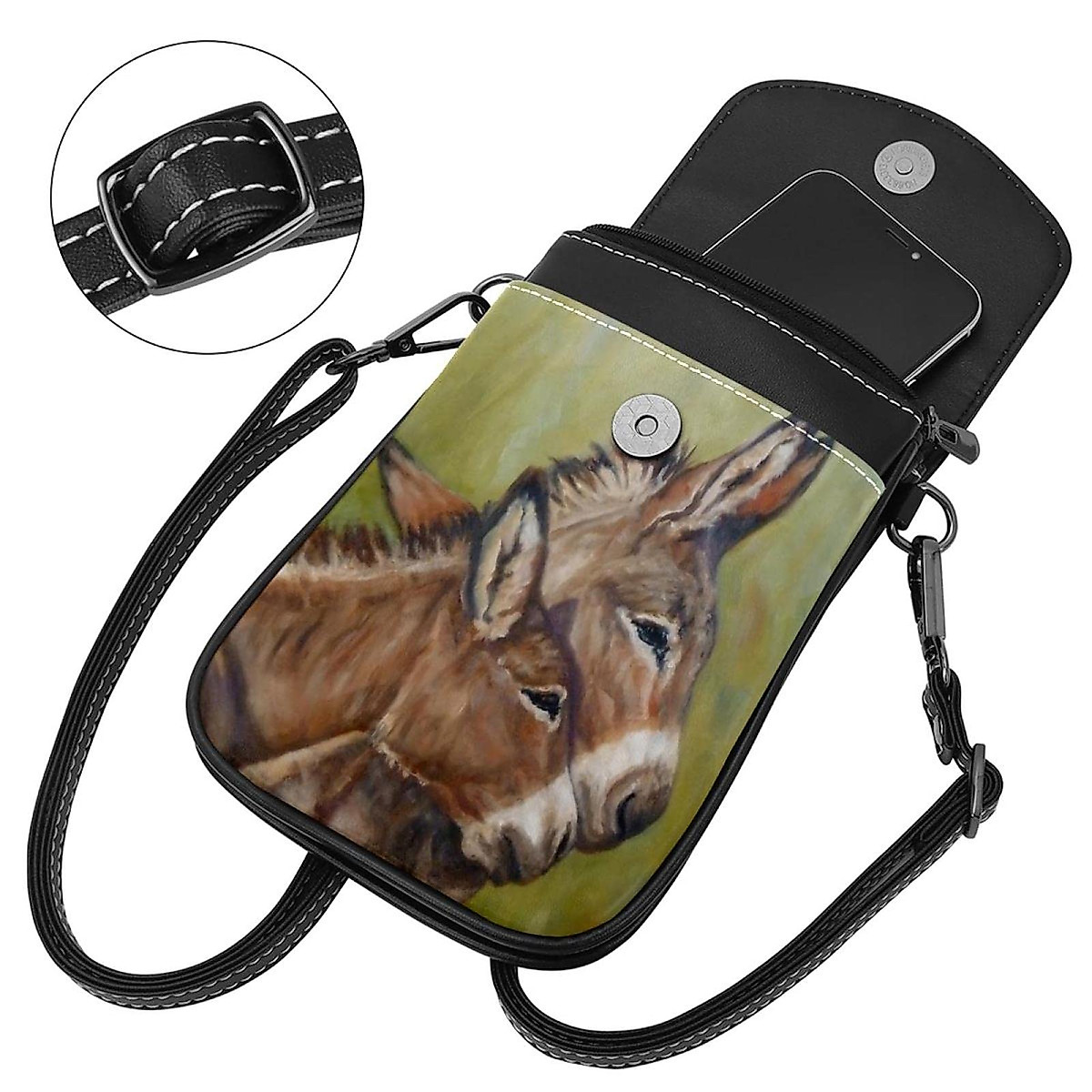 Unicey Donkey Hugs Painting Leather Phone Purse, Small Crossbody Bag Wallet Purses and Handbags for Women