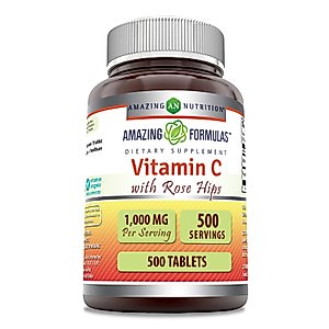 Amazing Formulas Vitamin C with Rose Hips Supplement | 1000 Mg | Tablets | Non-GMO | Gluten Free | Made in USA (500 Count)