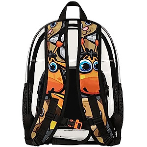 Animal Dog Giraffe Clear Backpack Large Clear Bag Heavy Duty PVC See Through Bag with Reinforced Strap Transparent Backpack for Stadium, College, Work, Travel