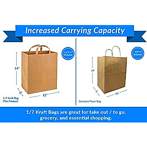 Reli. Paper Grocery Bags w/Handles (100 Pcs, Bulk)(12"x7"x14") Large Paper Grocery Bags, Shopping Bags w/Handles - Heavy Duty 57 Lbs Basis - Takeout/To Go Bags, Retail Bags, Brown Kraft Paper Bags