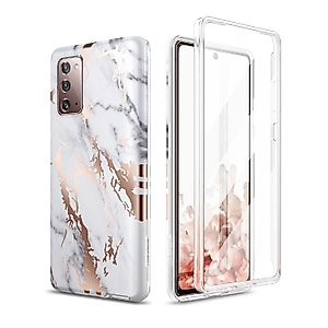 SURITCH Phone Case for Samsung Galaxy Note 20 Case, Front Cover with Built-in Screen Protector Full-Body Protection Shockproof TPU Bumper Protective Case for Man Women Cute, White Marble