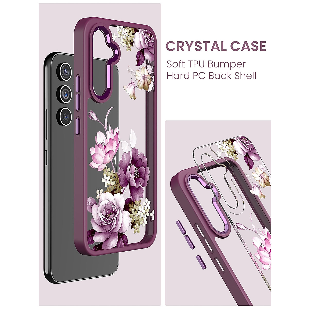 DagoRoo for Samsung Galaxy A54 5G Case with Tempered Glass Screen Protector [2 Pack],[Military Grade Protective] Slim Soft TPU & Hard PC,Girls Women Crystal Clear Flower Pattern Cases (JD-Purple)