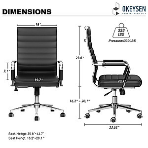 Okeysen Office Desk Chair, Ergonomic Leather Modern Conference Room Chairs, Executive Ribbed Height Adjustable Swivel Rolling Chair for Home Office. (Black)